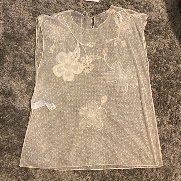 Zara | Tops | Zara Floral Embroidered Tulle Top | Poshmark